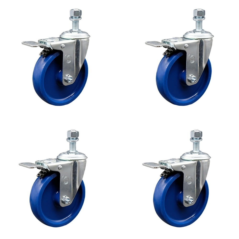 5 Inch SS Solid Polyurethane ½ Inch Threaded Stem Caster Set Total Lock ...