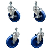 5 Inch SS Solid Polyurethane Swivel 3/8 Inch Threaded Stem Caster Set ...