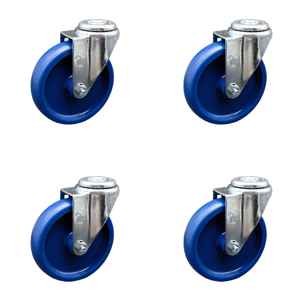 5 Inch SS Solid Polyurethane Wheel Swivel Bolt Hole Caster Set Service ...