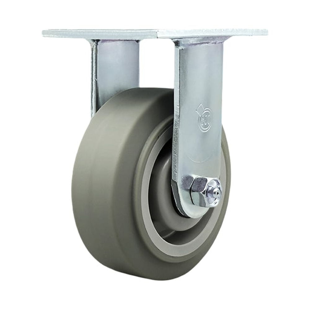 5 Inch SS Thermo Rubber Flat Tread Wheel Rigid Caster with Delrin ...