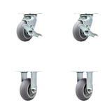 5 Inch SS Thermoplastic Rubber Caster Set with Roller Bearings 2 Brake ...