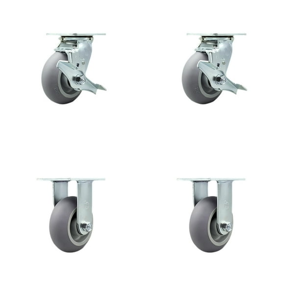 5 Inch SS Thermoplastic Rubber Caster Set with Roller Bearings 2 Brake ...