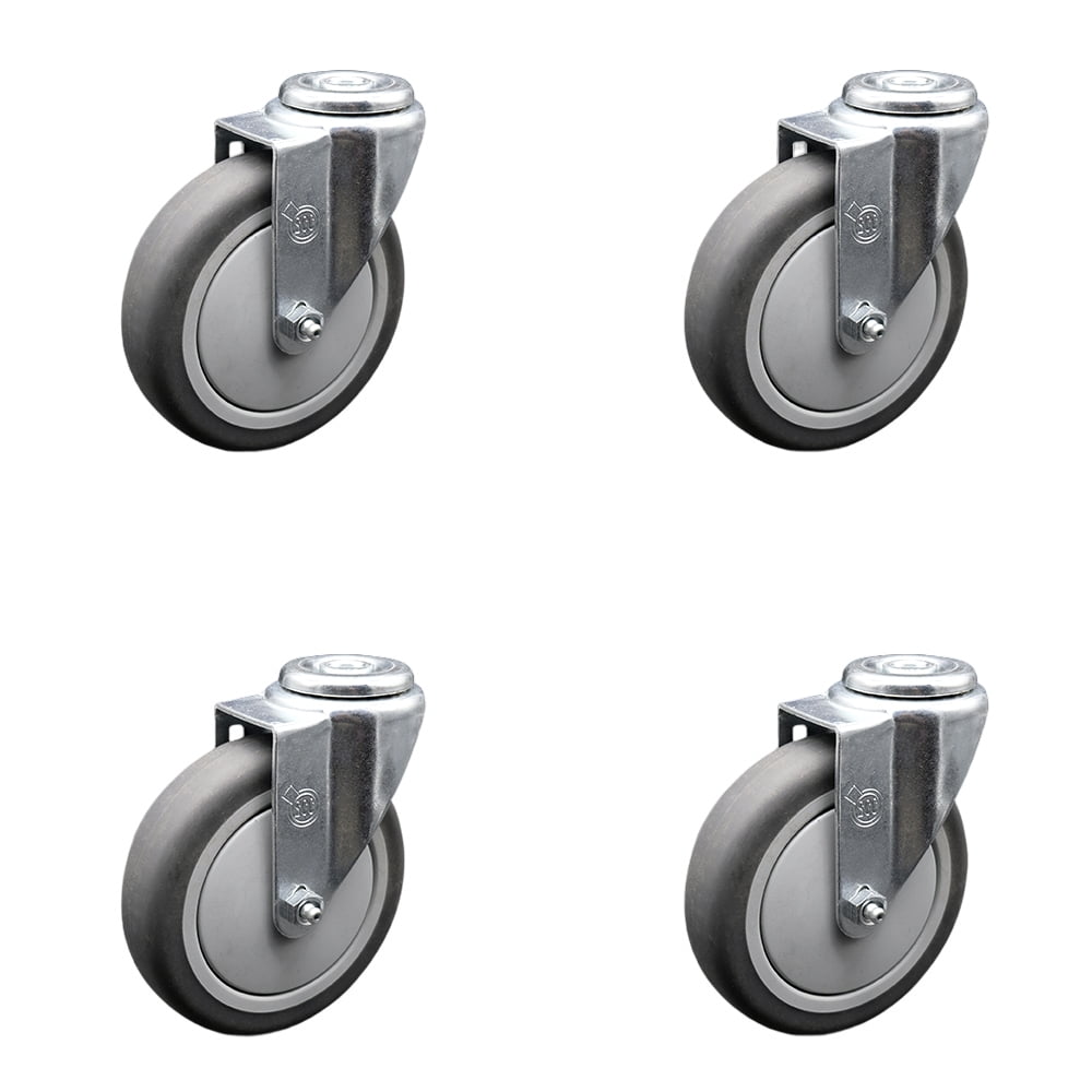 5 Inch SS Thermoplastic Rubber Wheel Swivel Bolt Hole Caster Set ...