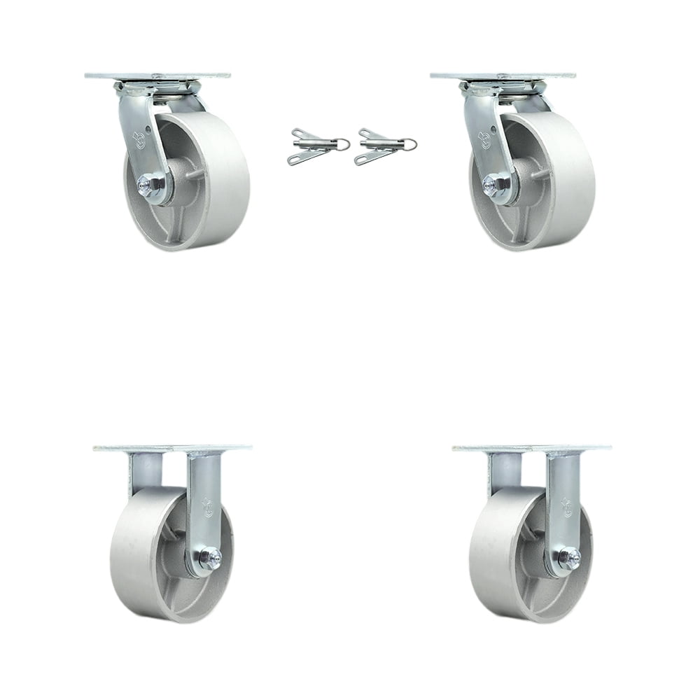 5 Inch Semi Steel Cast Iron Caster Set w/Bronze Bearings 2 Swivel Locks ...