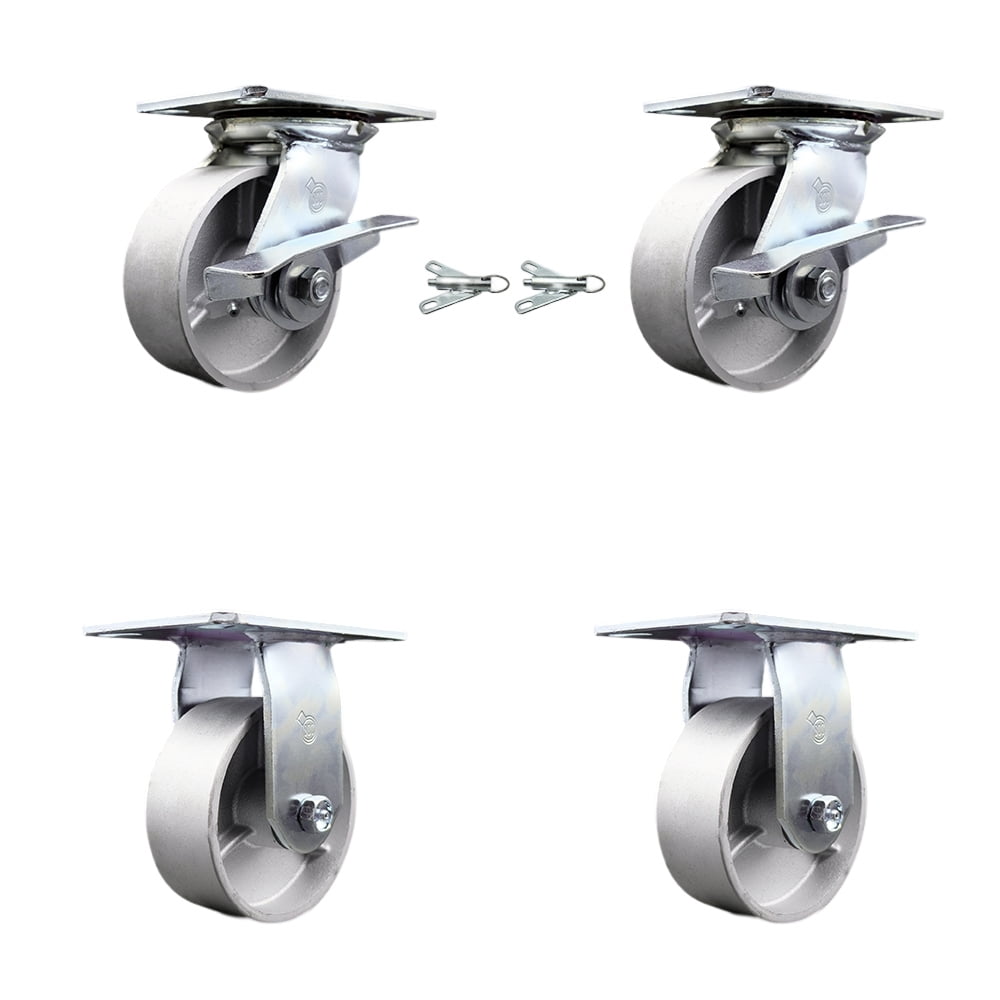 5 Inch Semi Steel Caster Set 2 Brakes/Swivel Locks and 2 Rigid Service ...