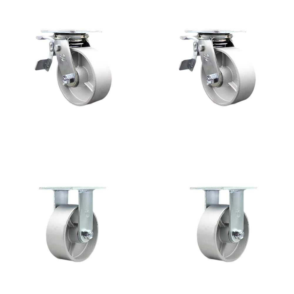 5 Inch Semi Steel Caster Set with Roller Bearing 2 Brakes 2 Rigid ...