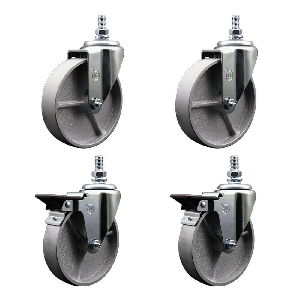 5 Inch Semi Steel ½ Inch Threaded Stem Caster Set 2 Brakes SCC ...