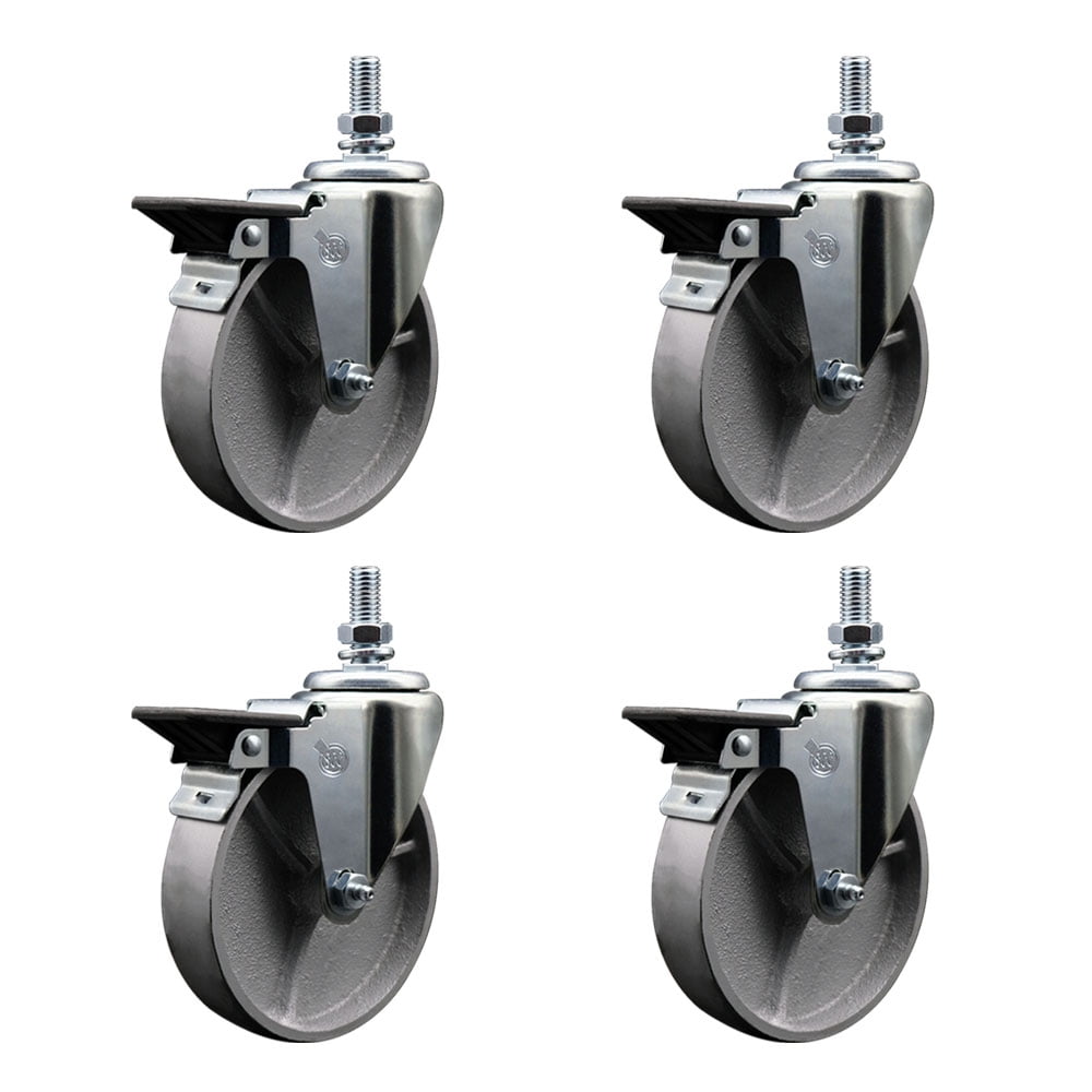 5 Inch Semi Steel ½ Inch Threaded Stem Caster Set with Brake - Walmart.com