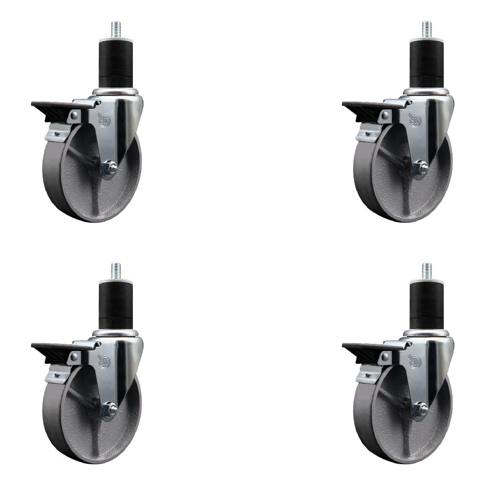 5 Inch Semi Steel Swivel 1-3/4 Inch Expanding Stem Caster Set with ...