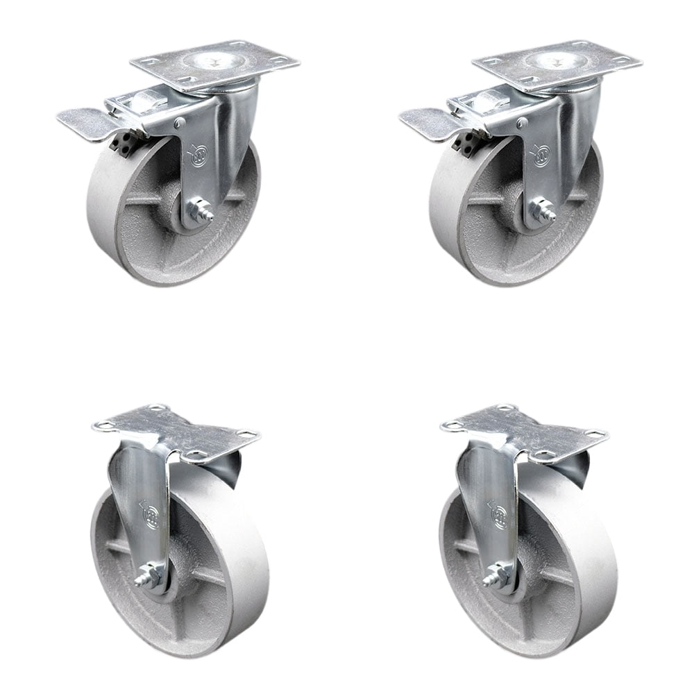 5 Inch Semi Steel Swivel Top Plate Caster Set 2 Lock Brakes 2 Rigid SCC ...