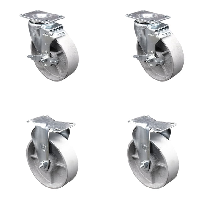 5 Inch Semi Steel Swivel Top Plate Caster Set with 2 Brakes 2 Rigid SCC ...