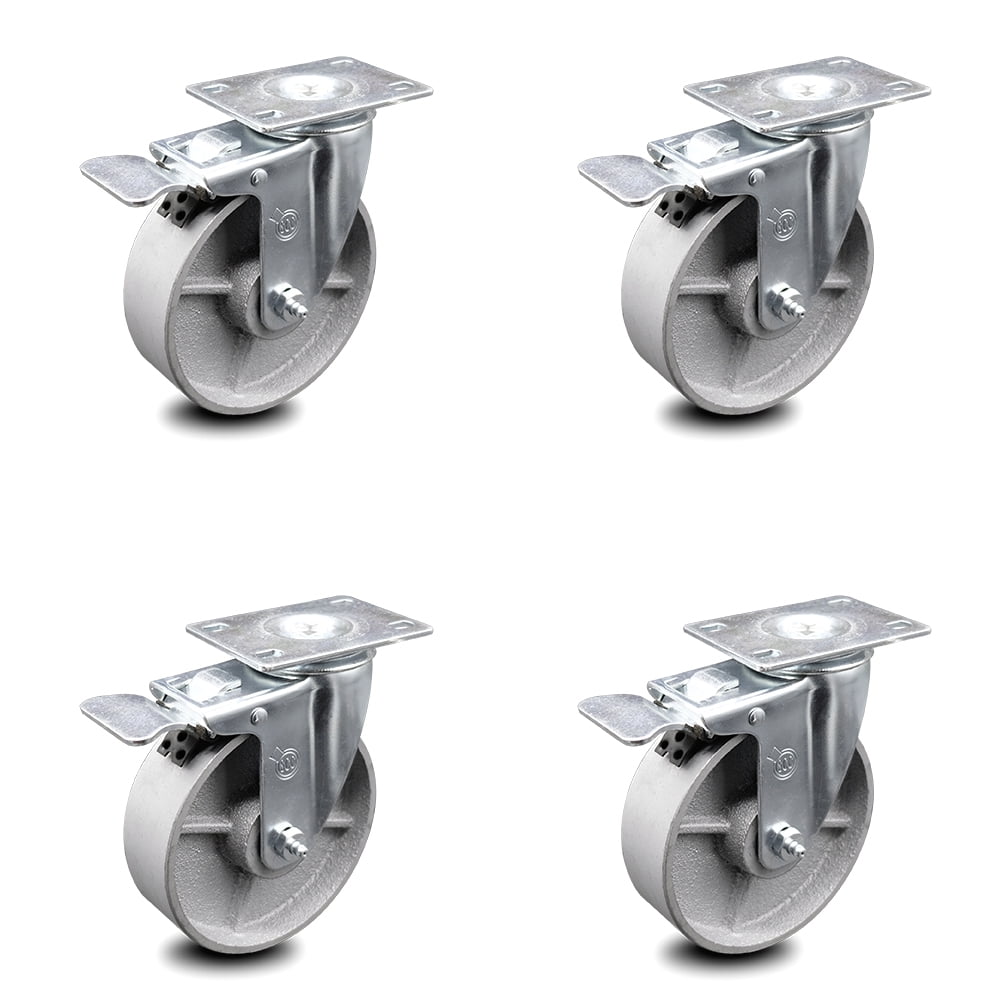 5 Inch Semi Steel Swivel Top Plate Caster Set with Total Lock Brake SCC ...
