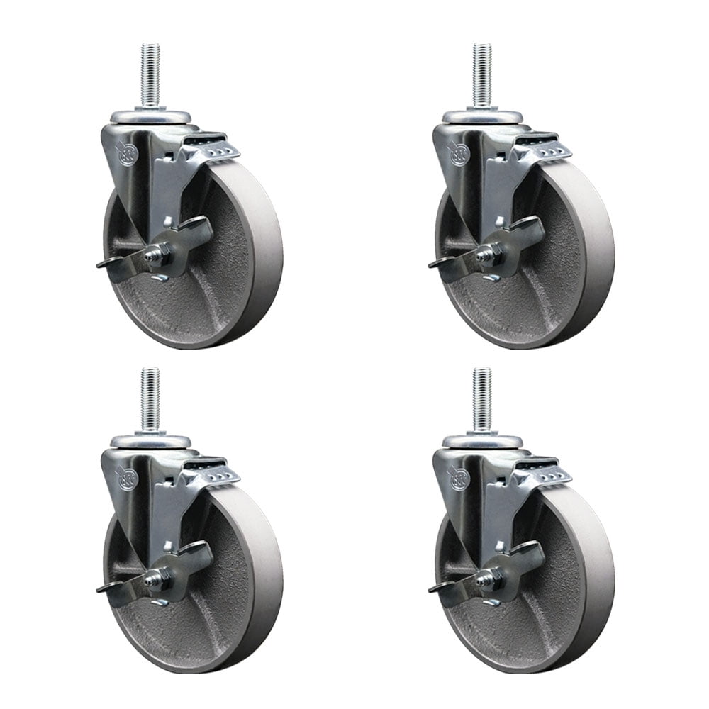5 Inch Semi Steel Wheel Swivel 5/8 Inch Threaded Stem Caster Set with ...