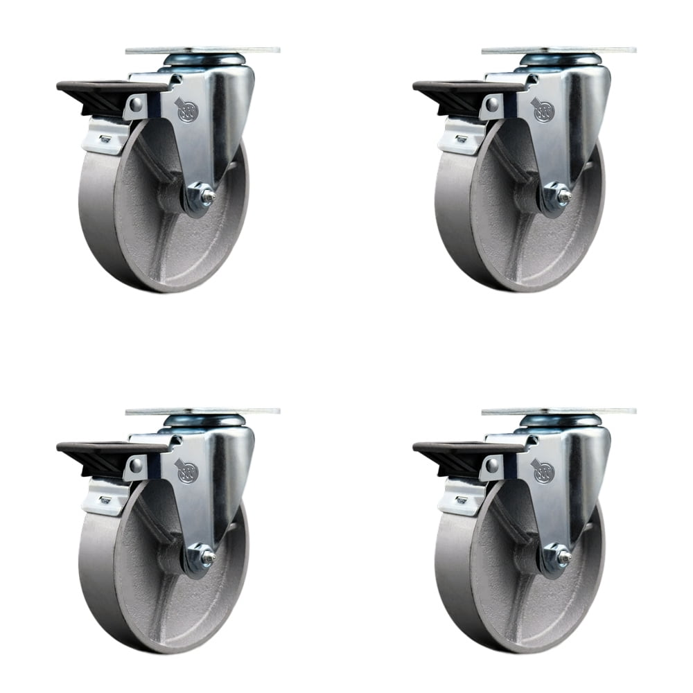 5 Inch Semi Steel Wheel Swivel Top Plate Caster Set with Posi Brake SCC ...