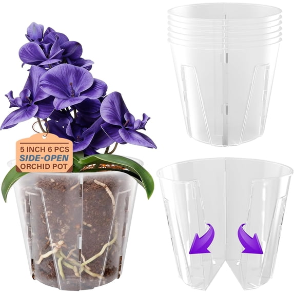 5 Inch Side-Open Orchid Pots 6 Pack, Plastic Nursery Planters with ...
