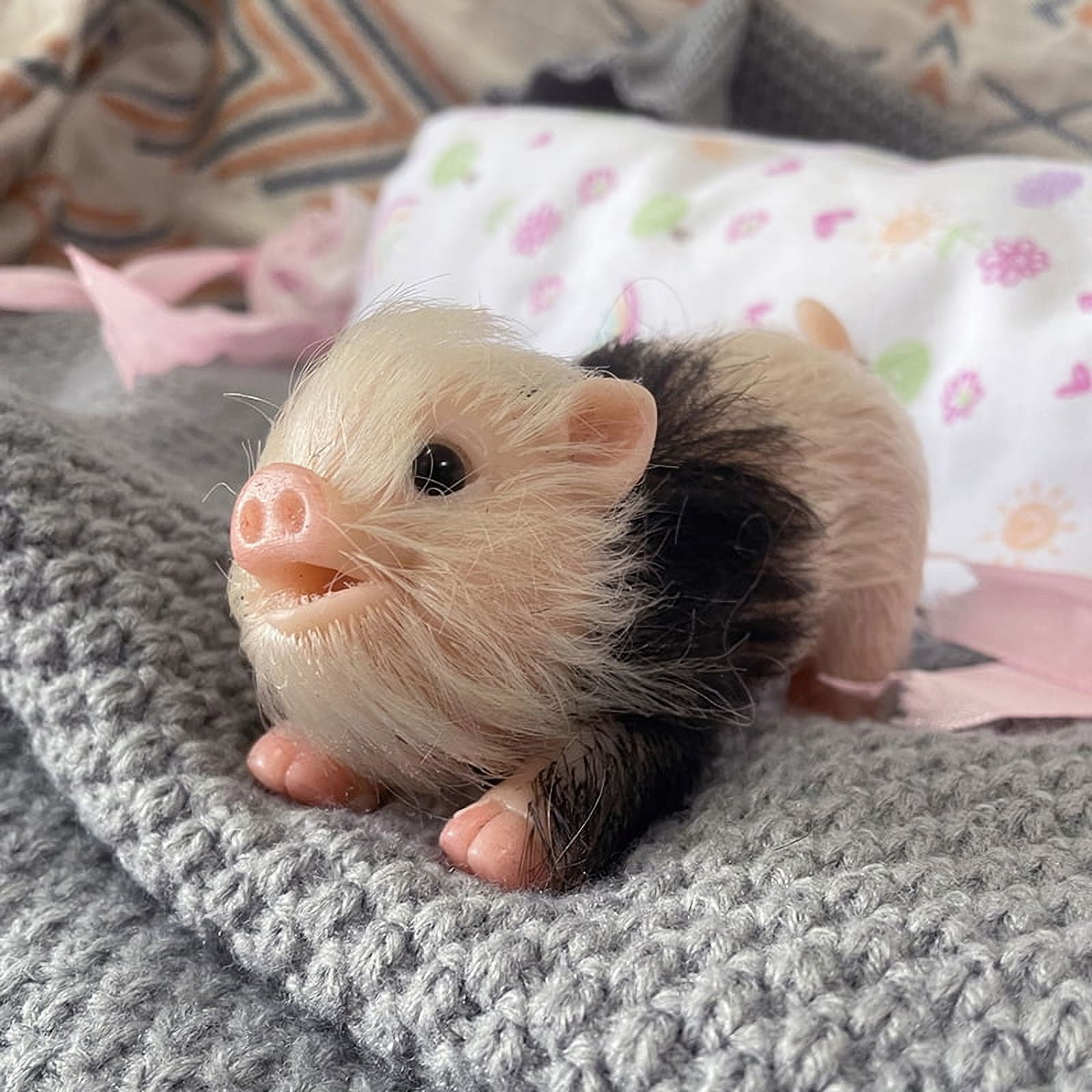 5 Inch Simulation Soft Silicone Pig Doll Toy Body White and Black Hair ...