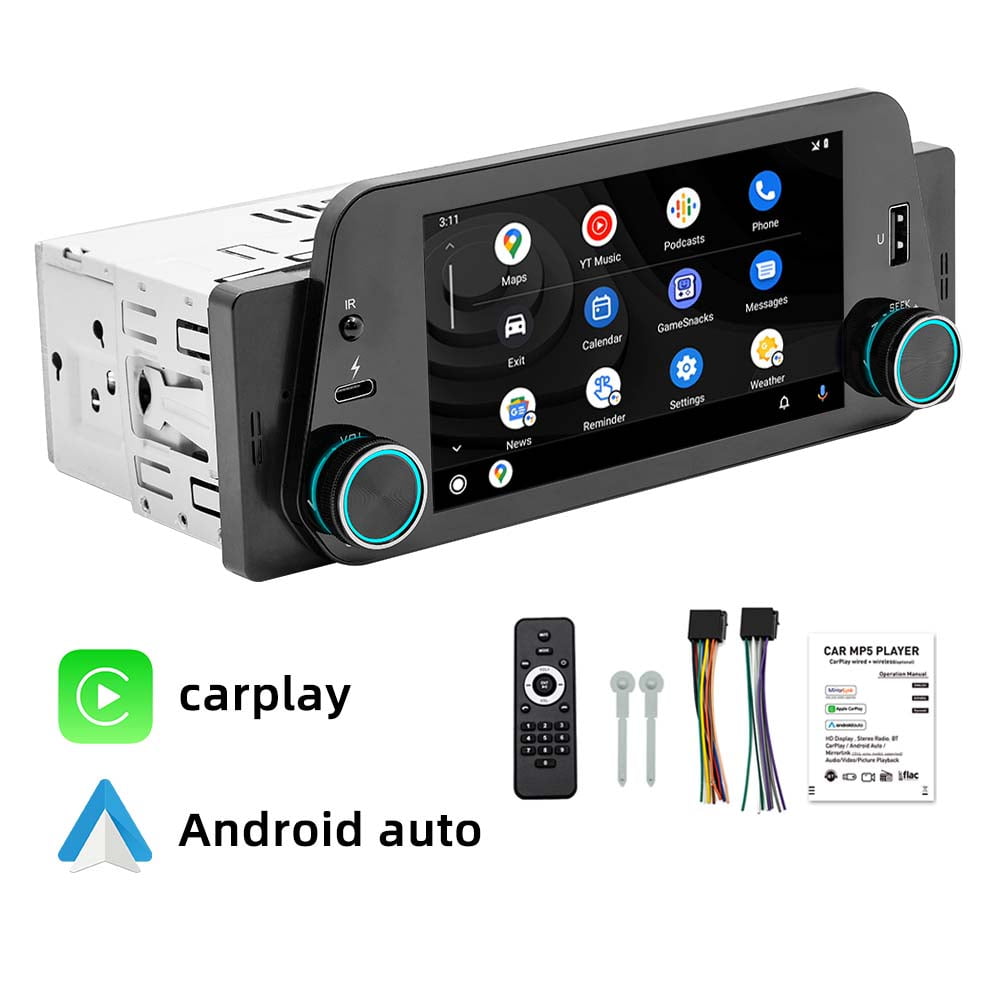 5 Inch Single 1 Din Car Stereo Radio with Apple CarPlay Android Auto Mirror-Link Head Unit Touch ...