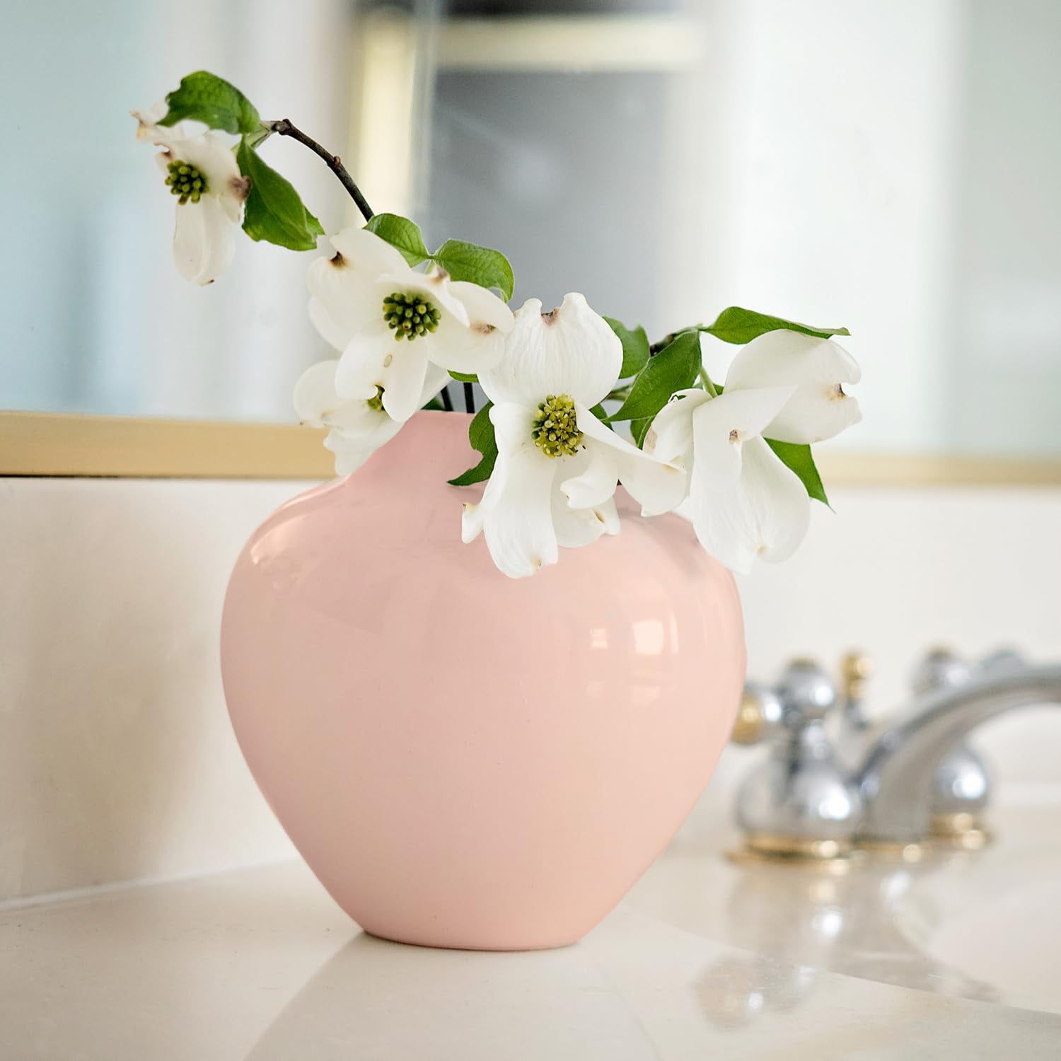 5 Inch Small Porcelain Vase with Glossy Finish - Tan/Pink/Beige Vases ...