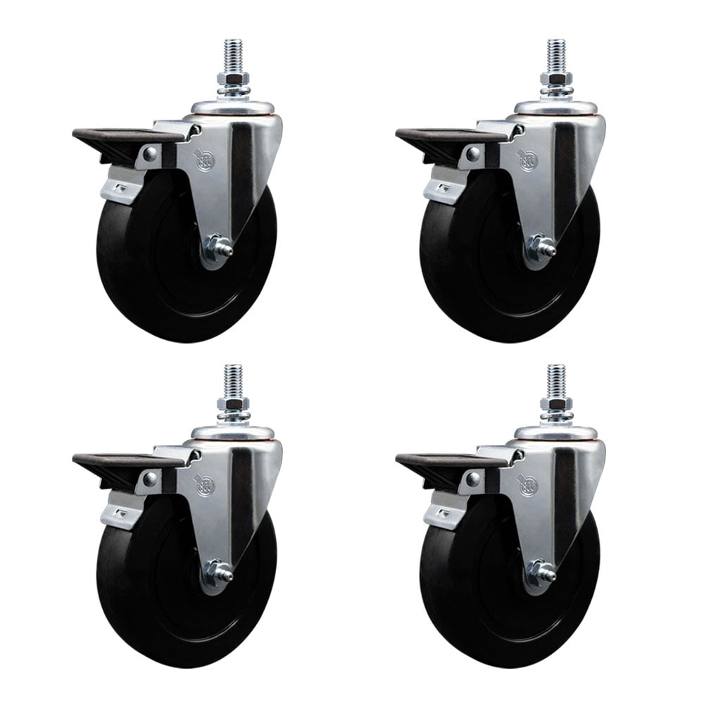 5 Inch Soft Rubber 10MM Threaded Stem Caster Set with Brake - Walmart.com