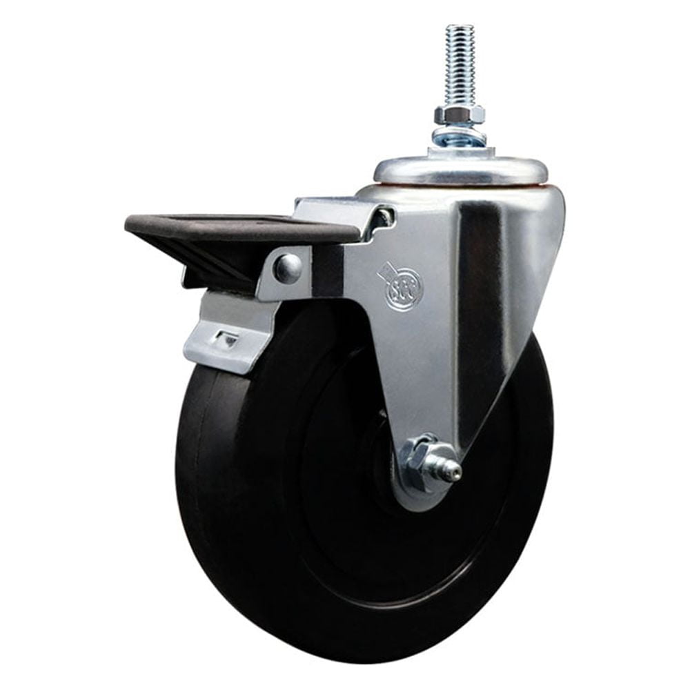 5 Inch Soft Rubber 3/8 Inch Threaded Stem Caster with Brake - Walmart.com