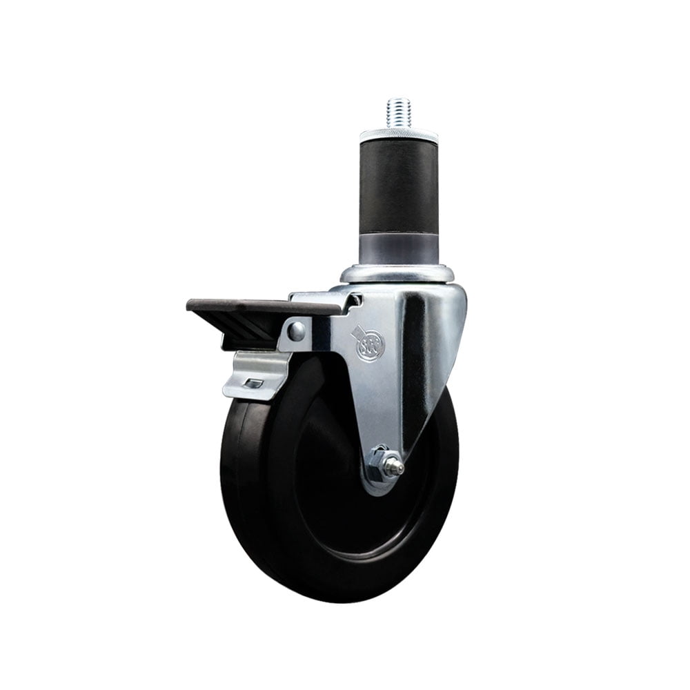 5 Inch Soft Rubber Swivel 1-5/8 Inch Expanding Stem Caster with Brake ...