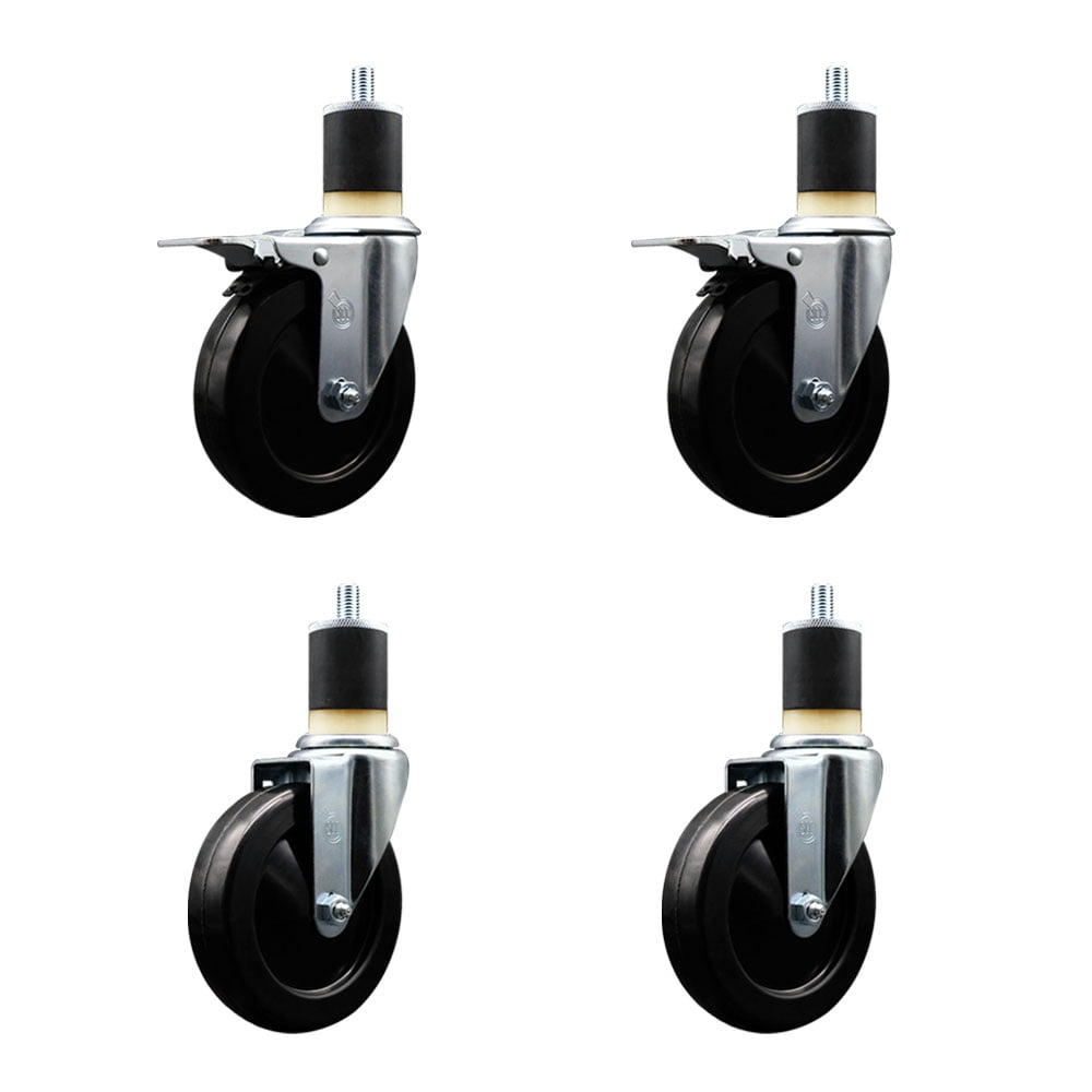 5 Inch Soft Rubber Swivel 1-7/8 Inch Expanding Stem Caster Set 2 Brake ...