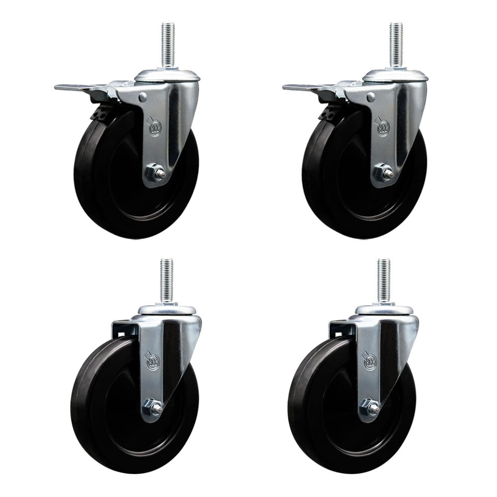 5 Inch Soft Rubber Swivel 5/8 Inch Threaded Stem Caster Set 2 Total ...