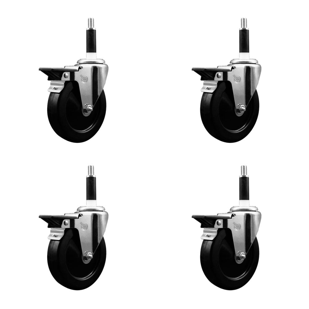 5 Inch Soft Rubber Swivel 7/8 Inch Expanding Stem Caster Set with Brake ...