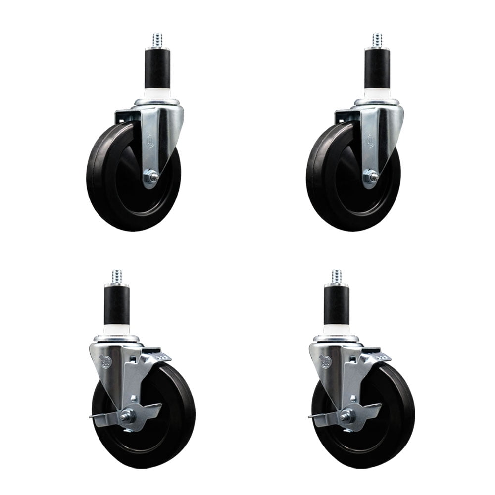 5 Inch Soft Rubber Wheel Swivel 1-3/8 Inch Expanding Stem Caster Set 2 ...
