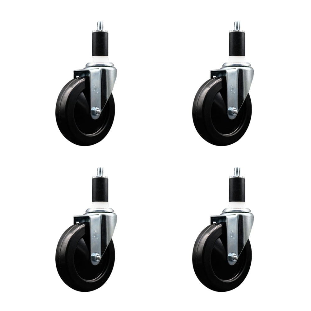 5 Inch Soft Rubber Wheel Swivel 1-3/8 Inch Expanding Stem Caster Set ...