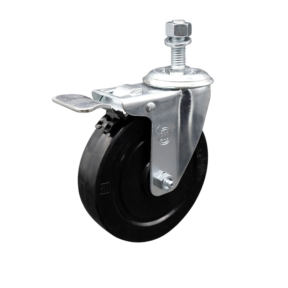 5 Inch Soft Rubber Wheel Swivel 12mm Stem Caster with Total Lock Brake ...