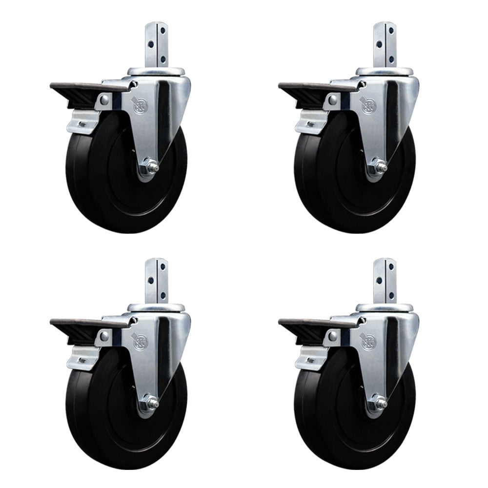 5 Inch Soft Rubber Wheel Swivel 3/4 Inch Square Stem Caster Set with ...