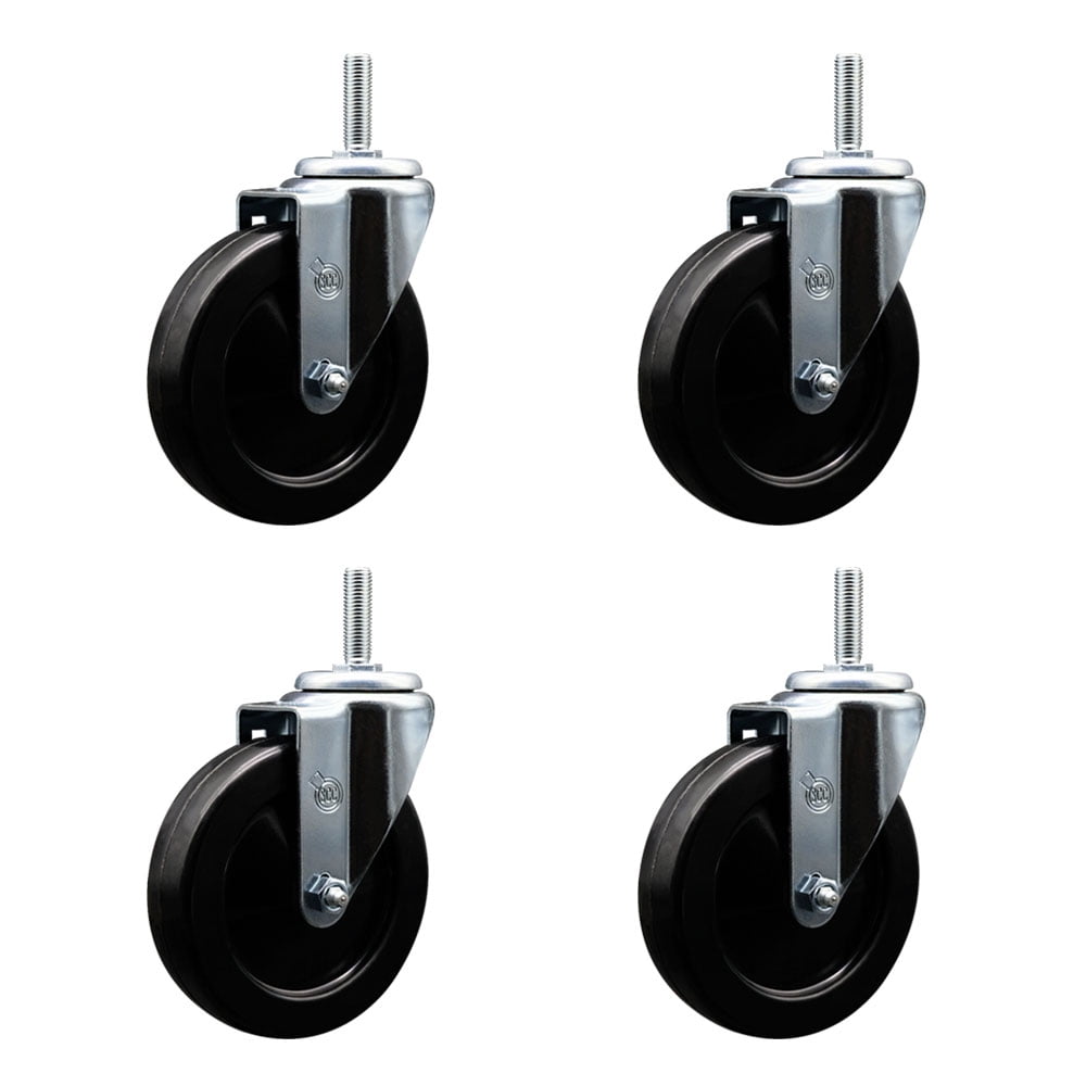 5 Inch Soft Rubber Wheel Swivel 3/4 Inch Threaded Stem Caster Set ...