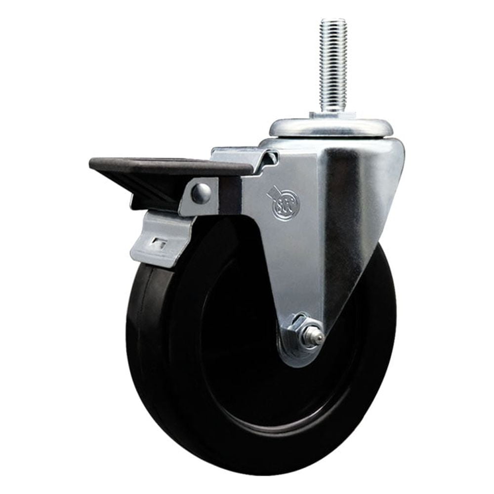 5 Inch Soft Rubber Wheel Swivel 3/4 Inch Threaded Stem Caster with ...