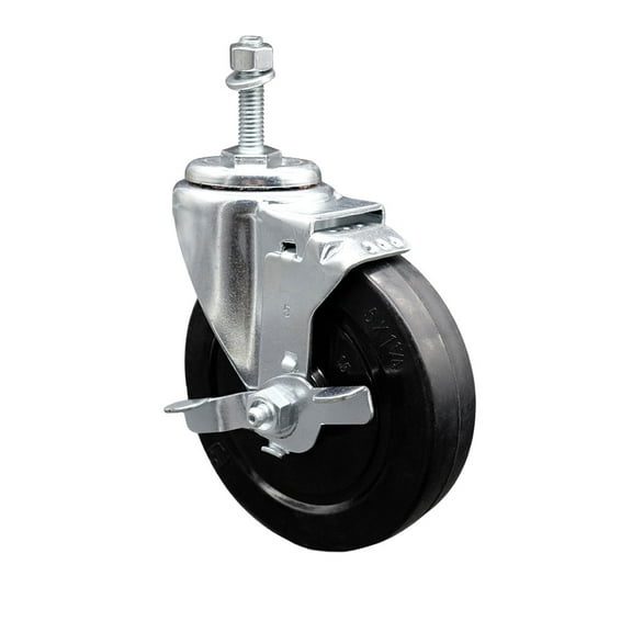 5 Inch Soft Rubber Wheel Swivel 3/8 Inch Stem Caster Set with Total ...