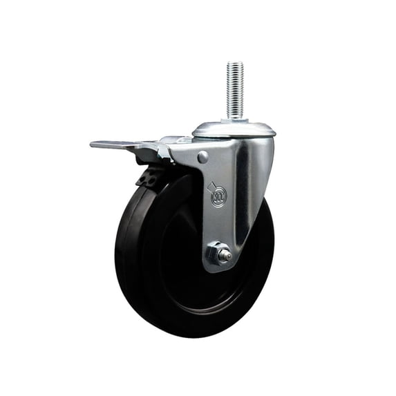 5 Inch Soft Rubber Wheel Swivel 5/8 Inch Threaded Stem Caster Total ...