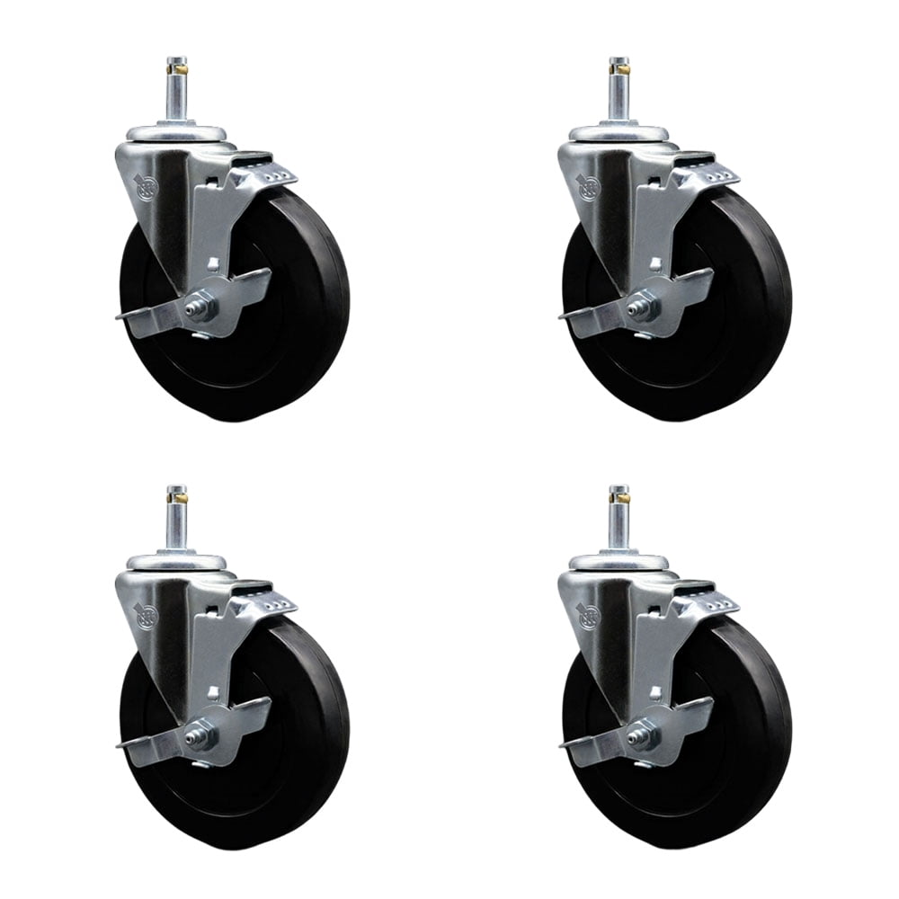 5 Inch Soft Rubber Wheel Swivel 7/16 Inch Grip Ring Stem Caster Set ...