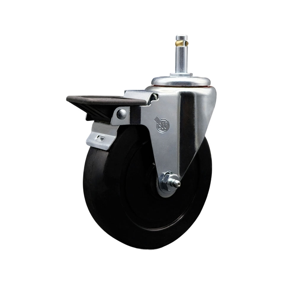 5 Inch Soft Rubber Wheel Swivel 7/16 Inch Grip Ring Stem Caster with ...