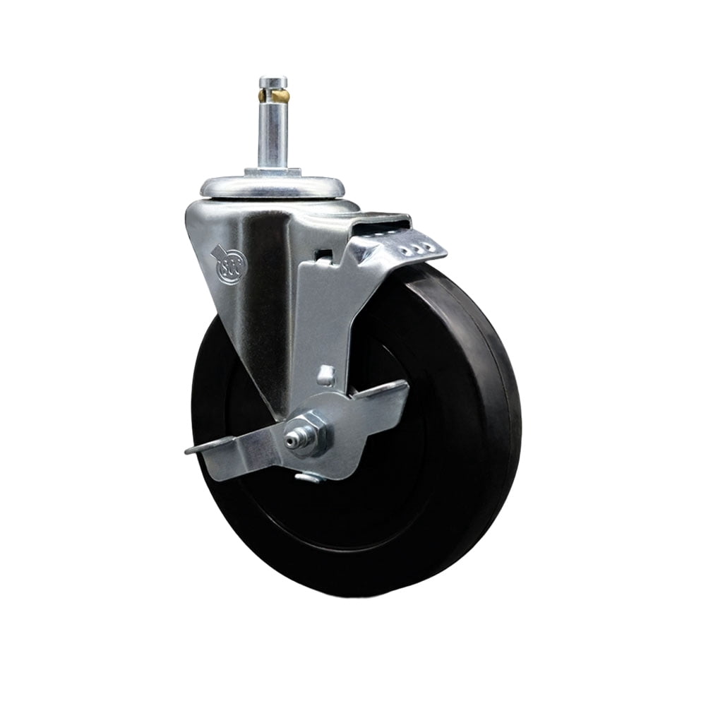5 Inch Soft Rubber Wheel Swivel 7/16 Inch Grip Ring Stem Caster with ...