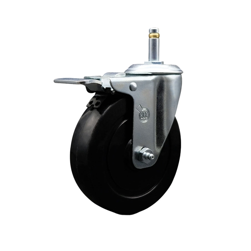 5 Inch Soft Rubber Wheel Swivel 7/16 Inch Stem Caster with Total Lock ...