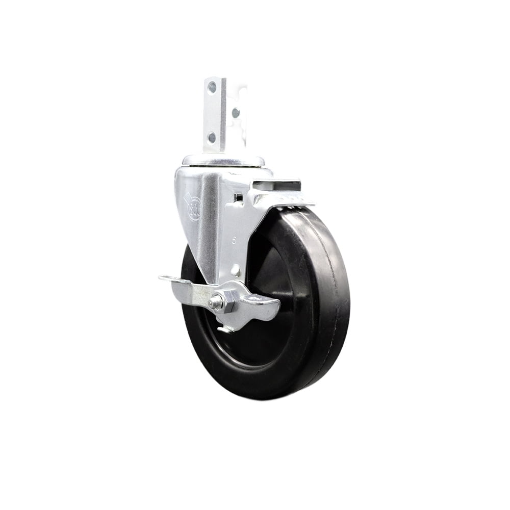 5 Inch Soft Rubber Wheel Swivel 7/8 Inch Square Stem Caster with Brake ...