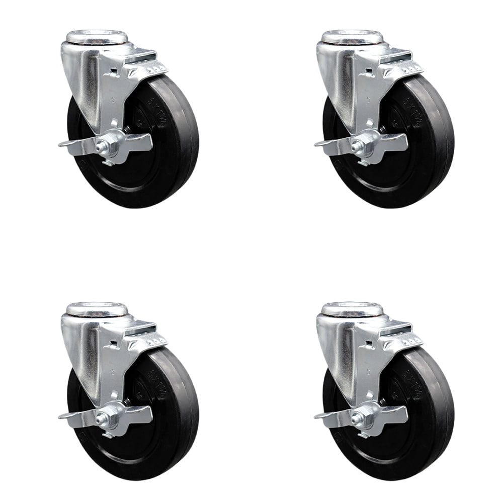 5 Inch Soft Rubber Wheel Swivel Bolt Hole Caster Set with Brake Service ...