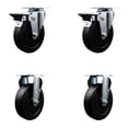 5 Inch Soft Rubber Wheel Swivel Top Plate Caster Set with 2 Posi Brakes ...