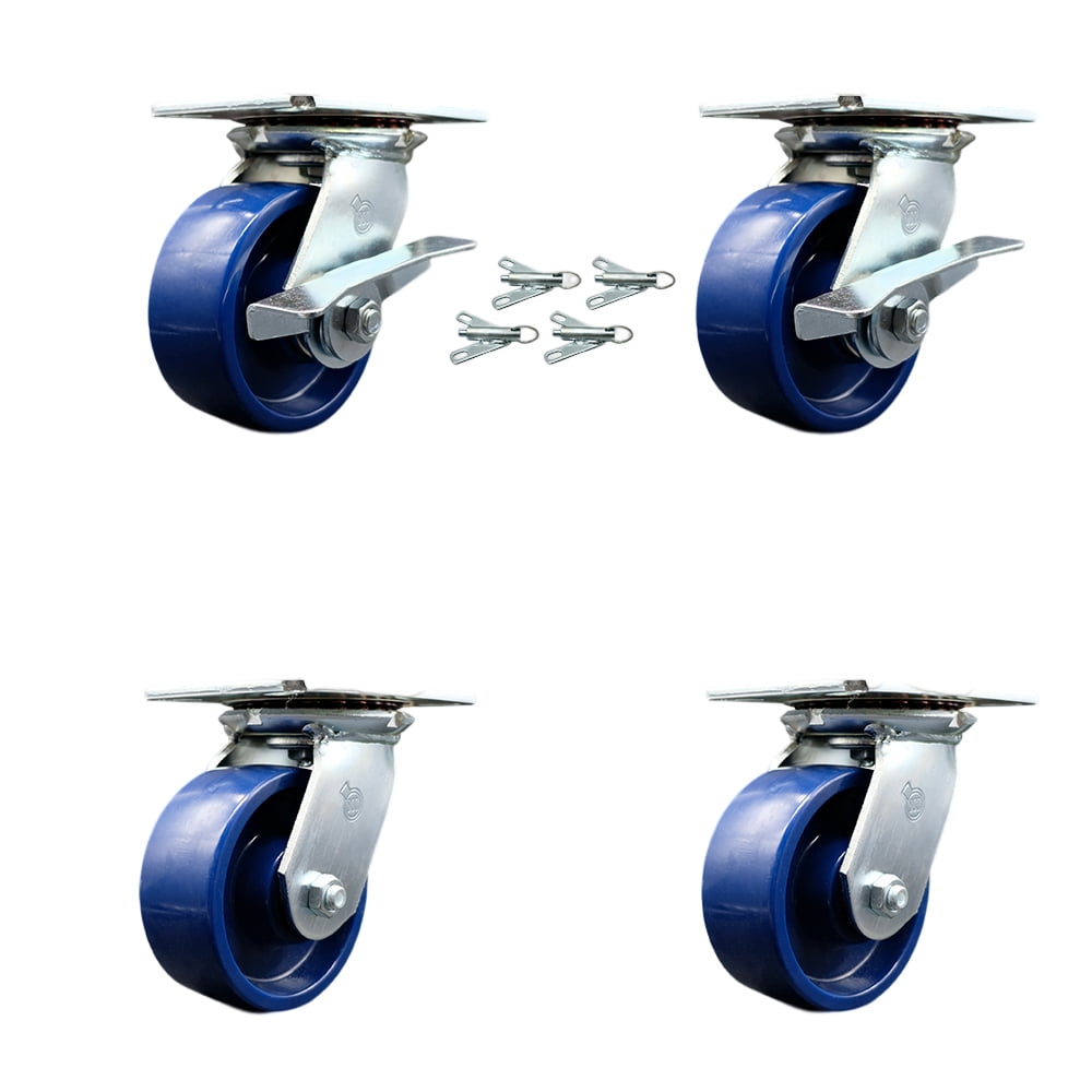 5 Inch Solid Poly Caster Set with Ball Bearing 4 Swivel Lock and 2 ...