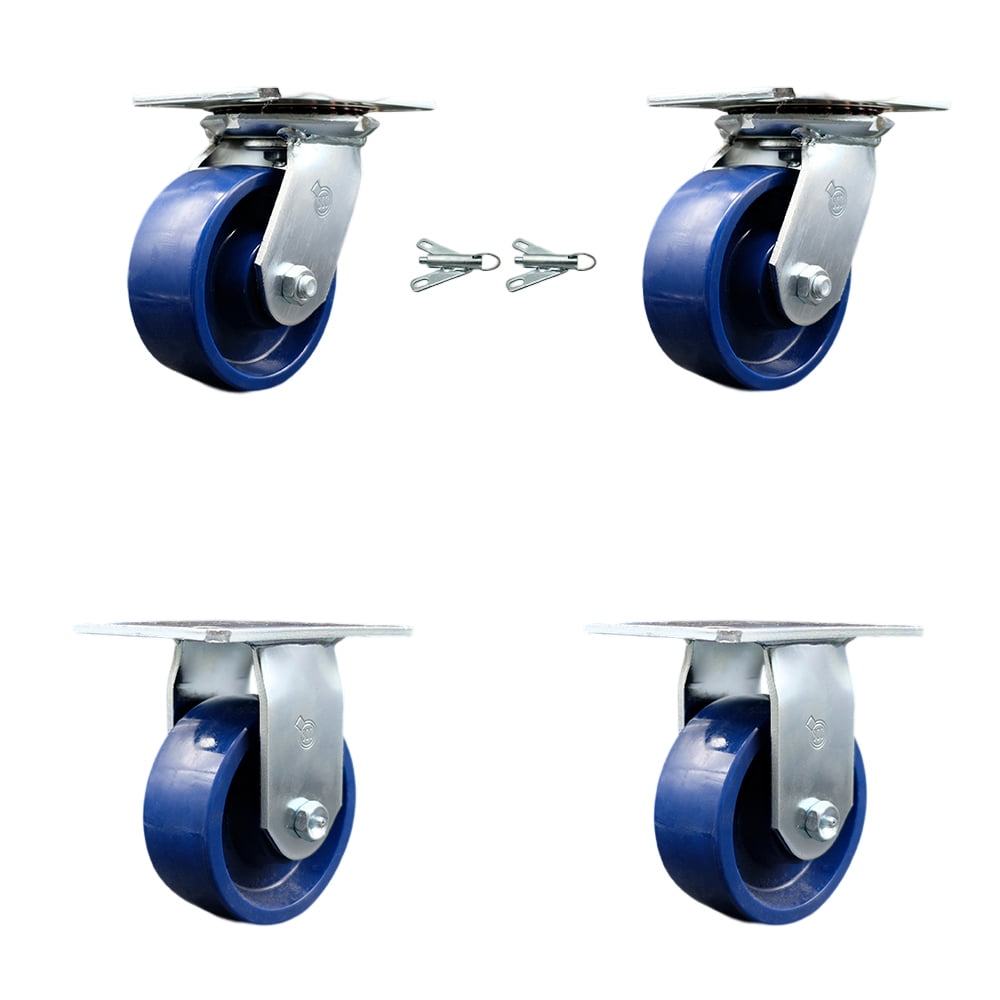 5 Inch Solid Poly Caster Set with Roller Bearing 2 Swivel Lock and 2 ...