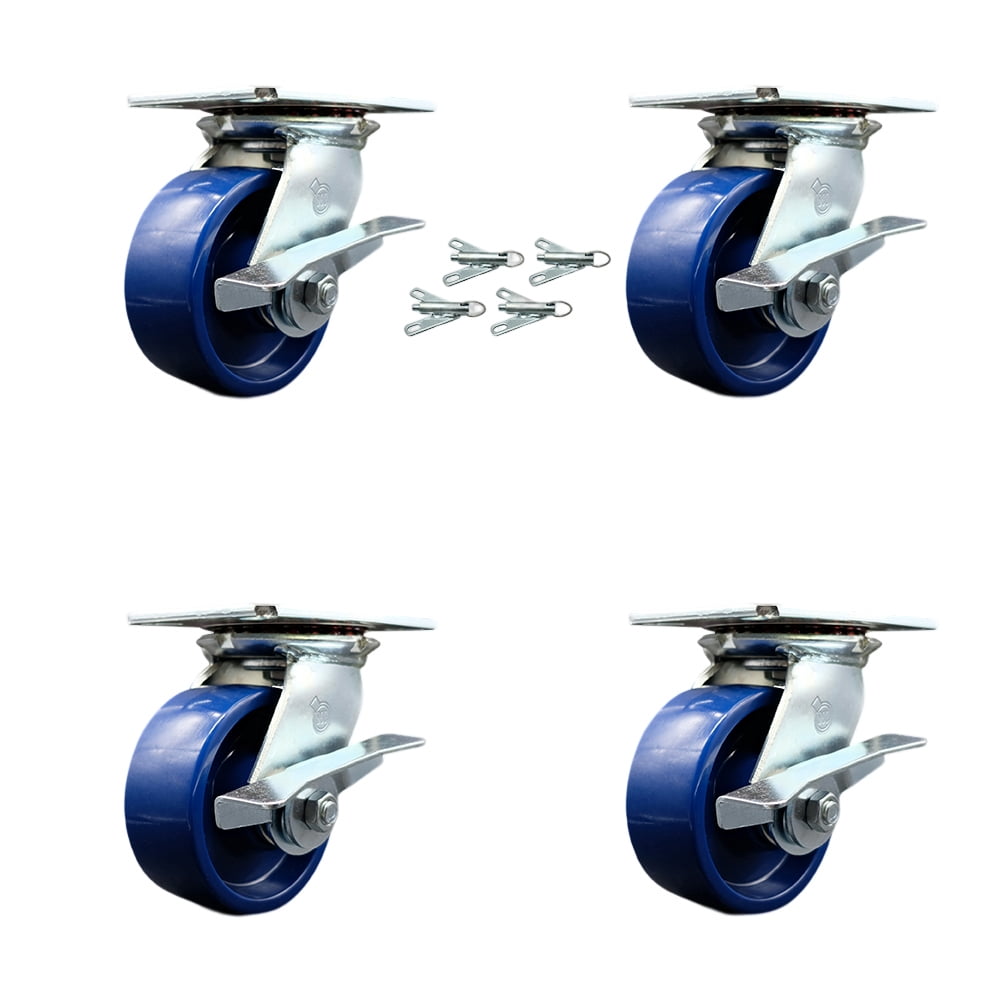 5 Inch Solid Poly Caster Set with Roller Bearings and Brakes/Swivel ...