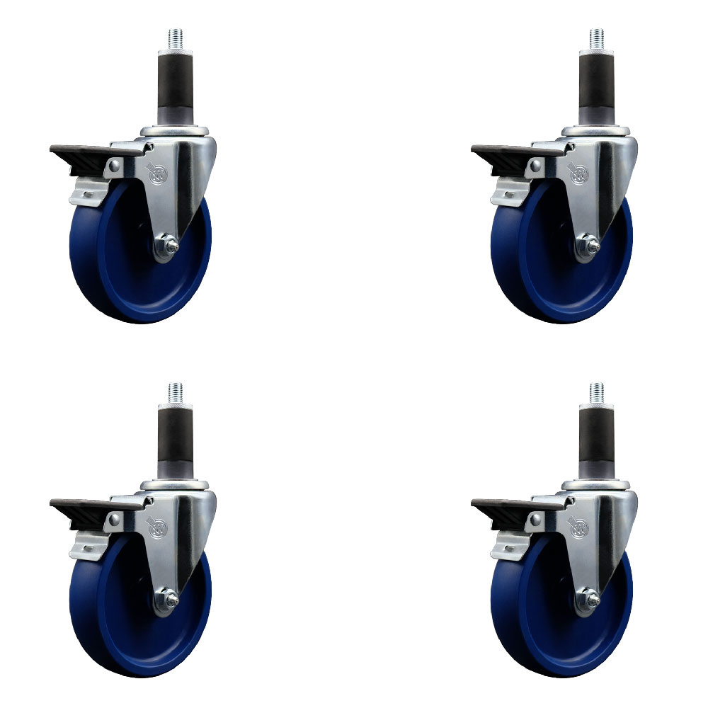 5 Inch Solid Poly Swivel 1-1/4 Inch Expanding Stem Caster Set with ...