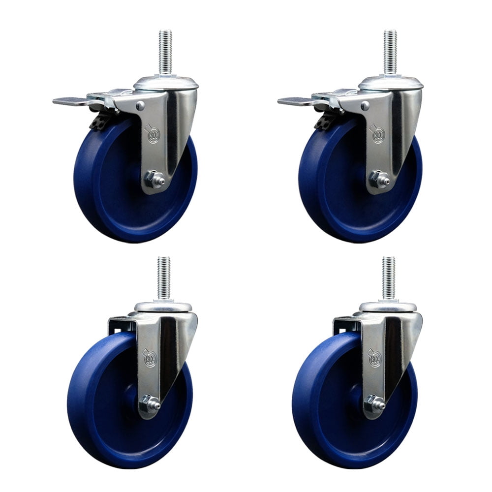 5 Inch Solid Poly Swivel 5/8 Inch Threaded Stem Caster Set 2 Total Lock ...