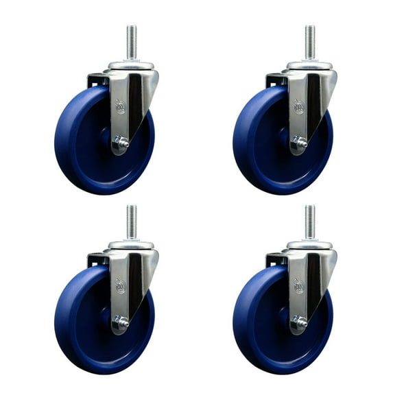 5 Inch Solid Poly Wheel Swivel 3/4 Inch Threaded Stem Caster Set ...