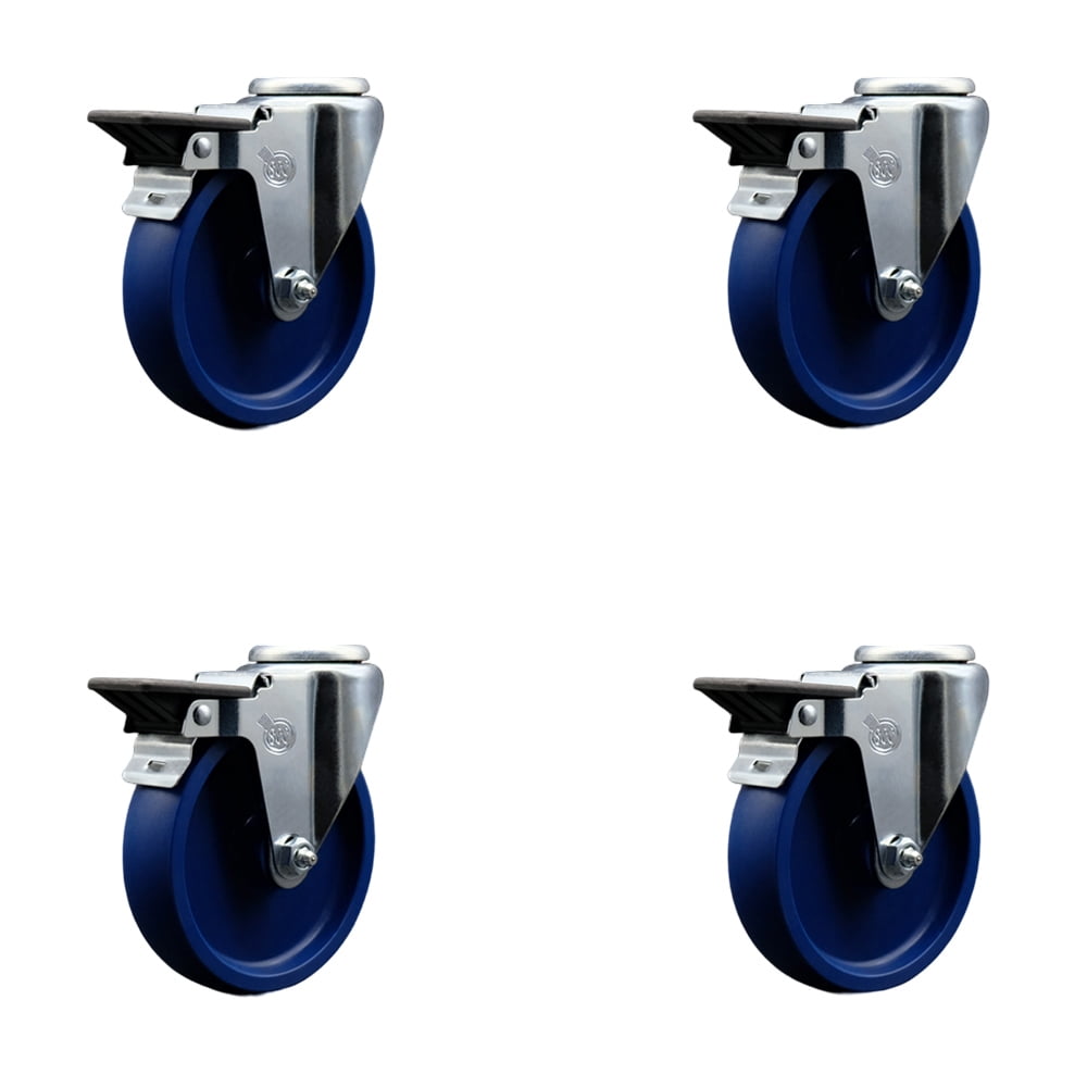 5 Inch Solid Poly Wheel Swivel Bolt Hole Caster Set with Posi Lock ...
